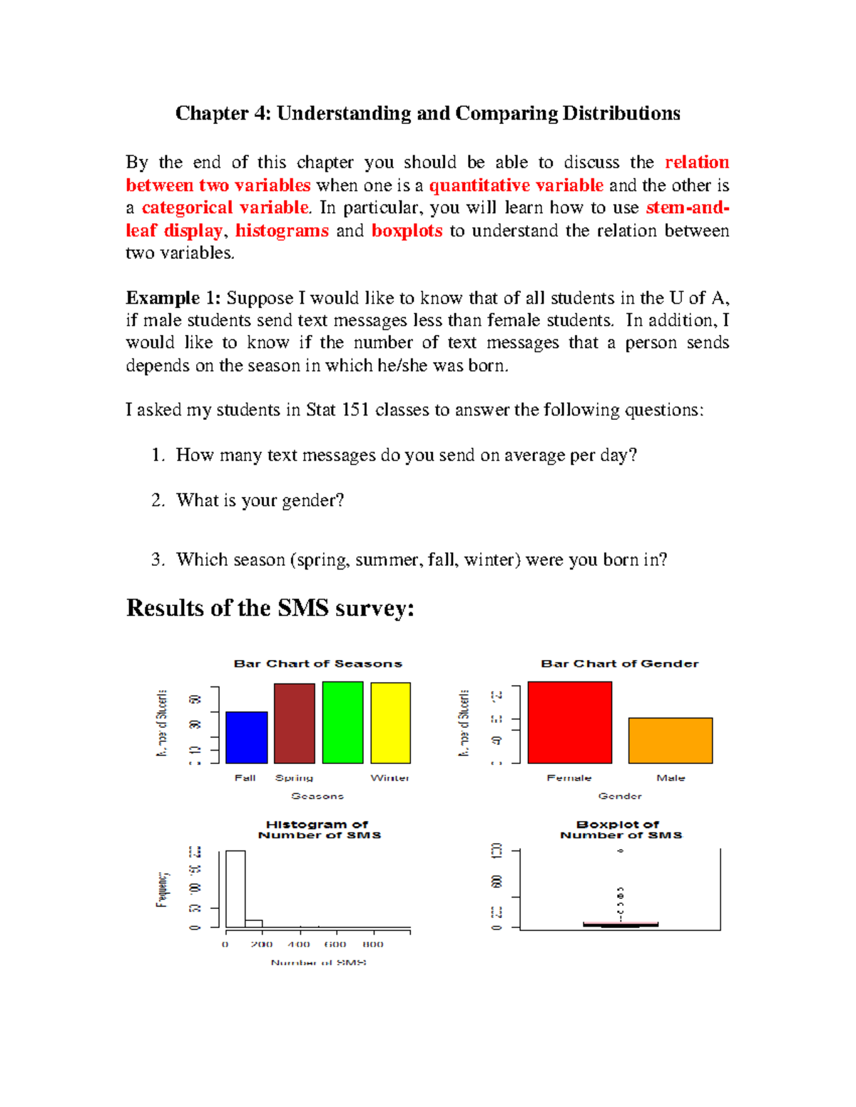 #4 Stat151- Chapter 4 - Notes - Chapter 4: Understanding and Comparing ...