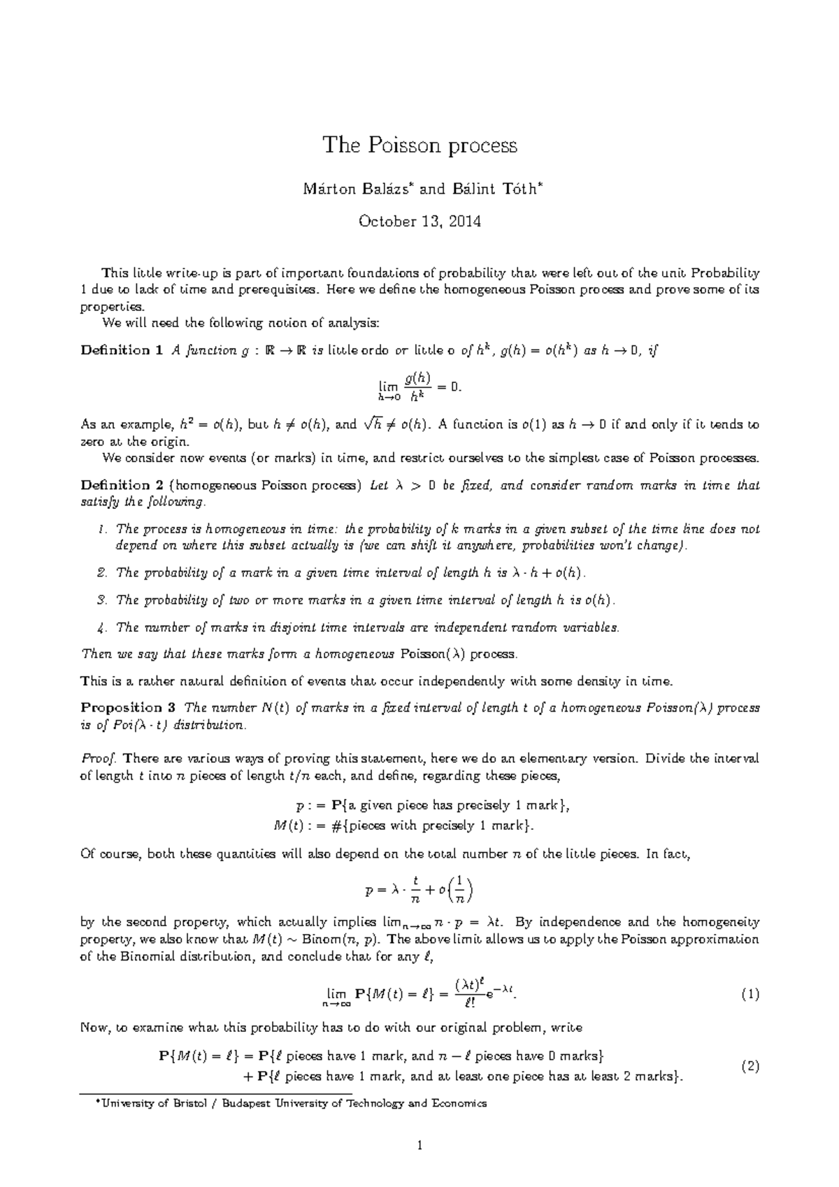 MATH30006 2014-2015 Lecture Notes - Poisson process - The Poisson ...