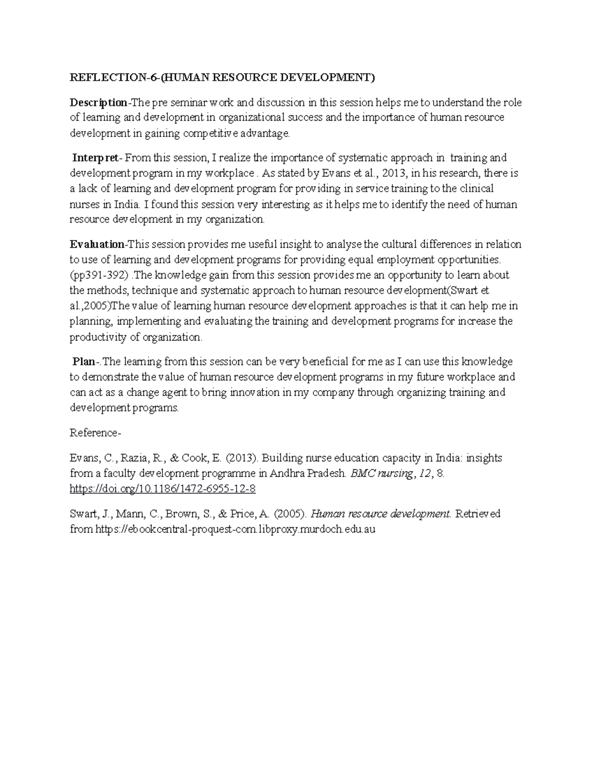 HRM-6 Journal - REFLECTION-6-(HUMAN RESOURCE DEVELOPMENT) Description ...