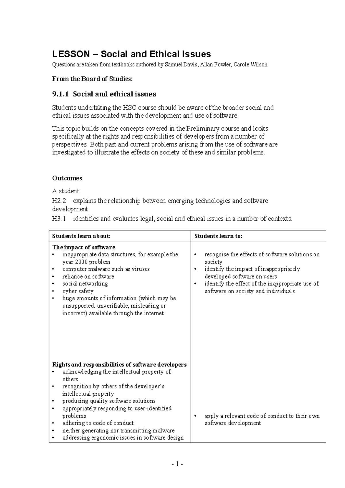 T1 Workbook Social And Ethical Issues 2 - LESSON – Social and Ethical ...