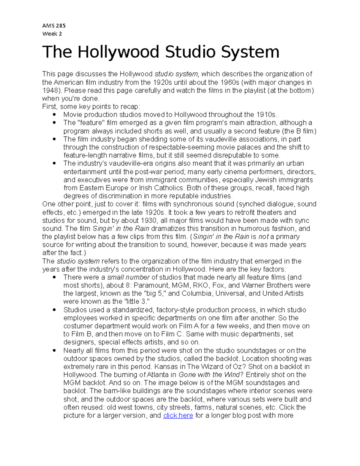 The Hollywood Studio System (AMS 285 Week 2) - Week 2 The Hollywood ...