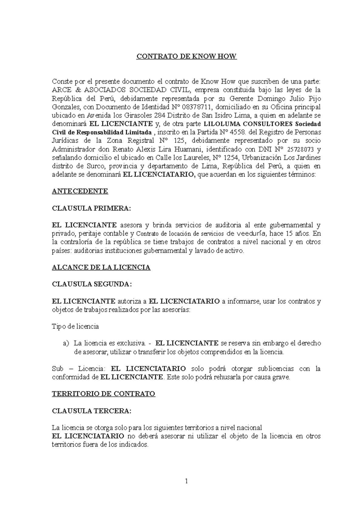 Contrato de KNOW HOW - Grupo 4 - CONTRATO DE KNOW HOW Conste por el ...