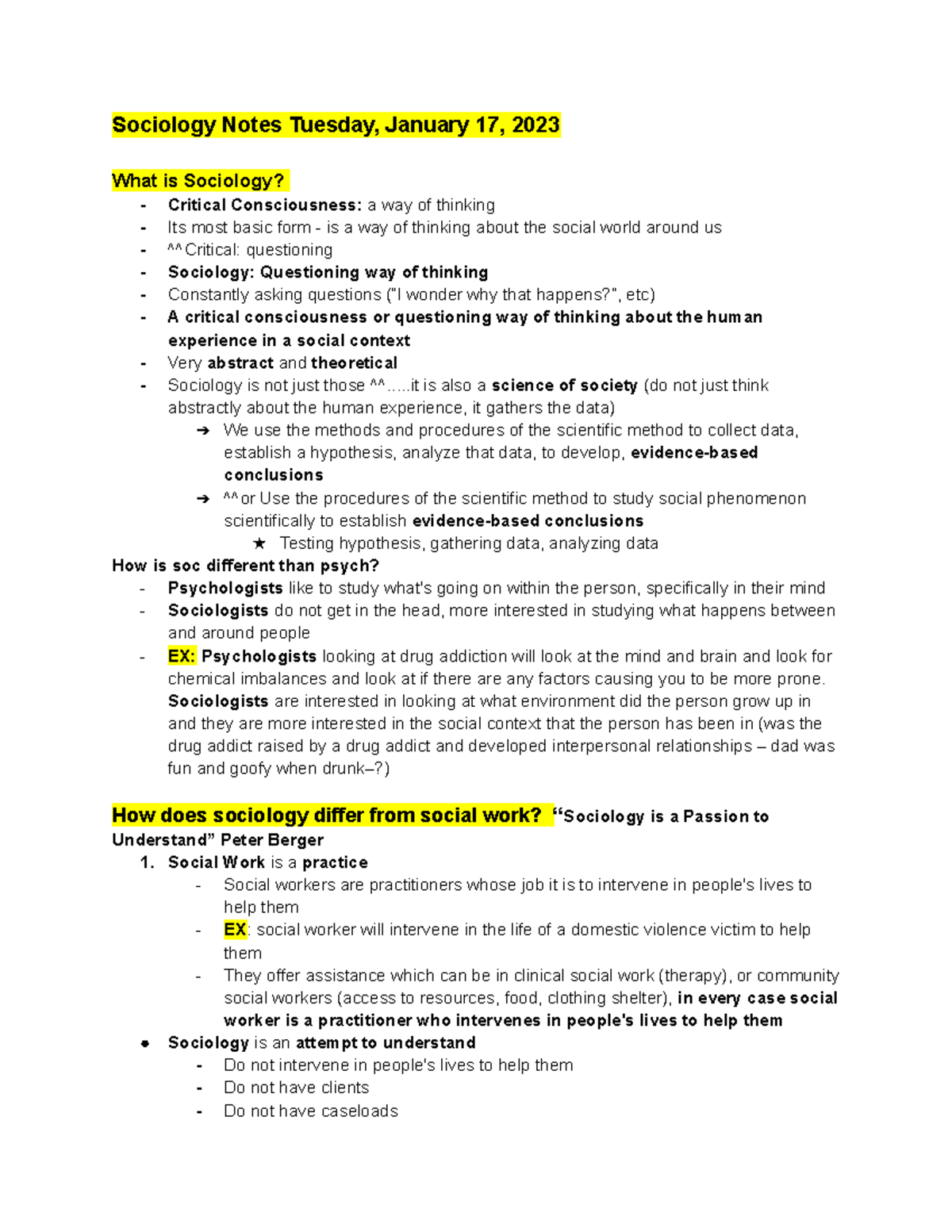 Sociology Notes Week 1 - Sociology Notes Tuesday, January 17, 2023 What ...