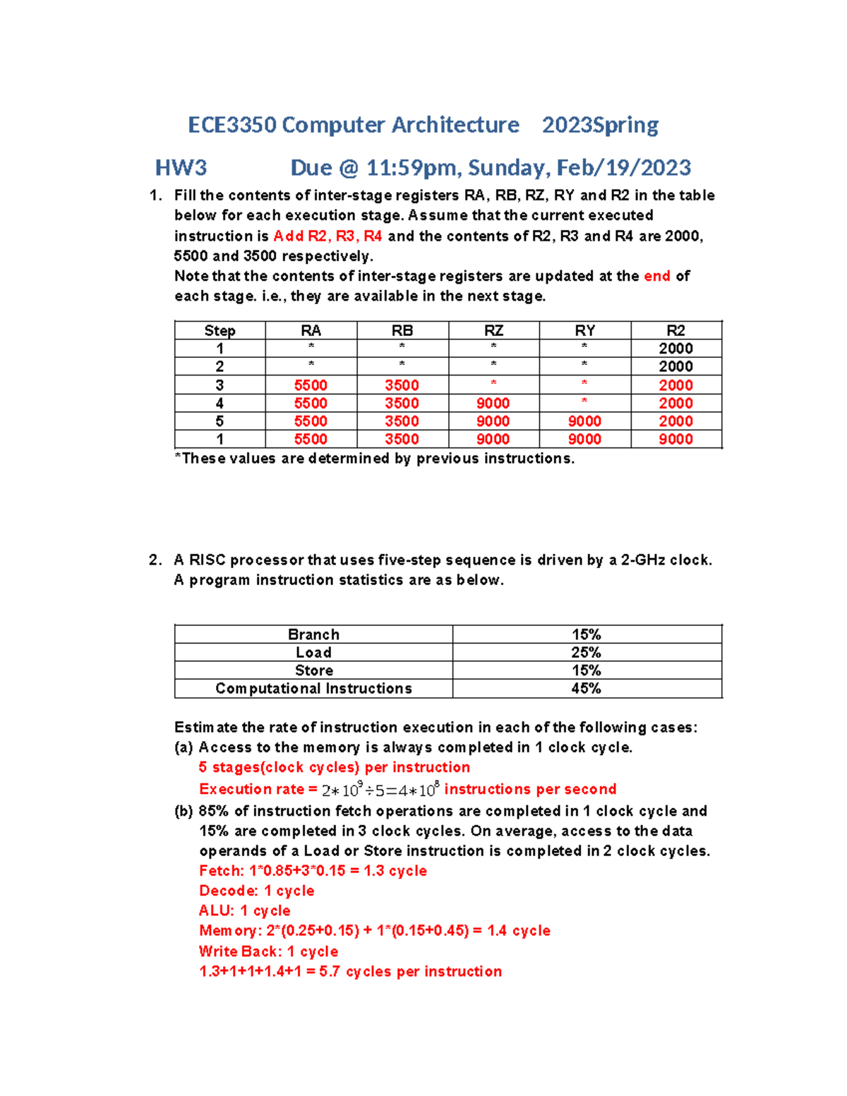 HW3 Solution - HW3 - ECE3350 Computer Architecture 2023Spring HW3 Due @ 11:59pm, Sunday, Feb/19/ ...