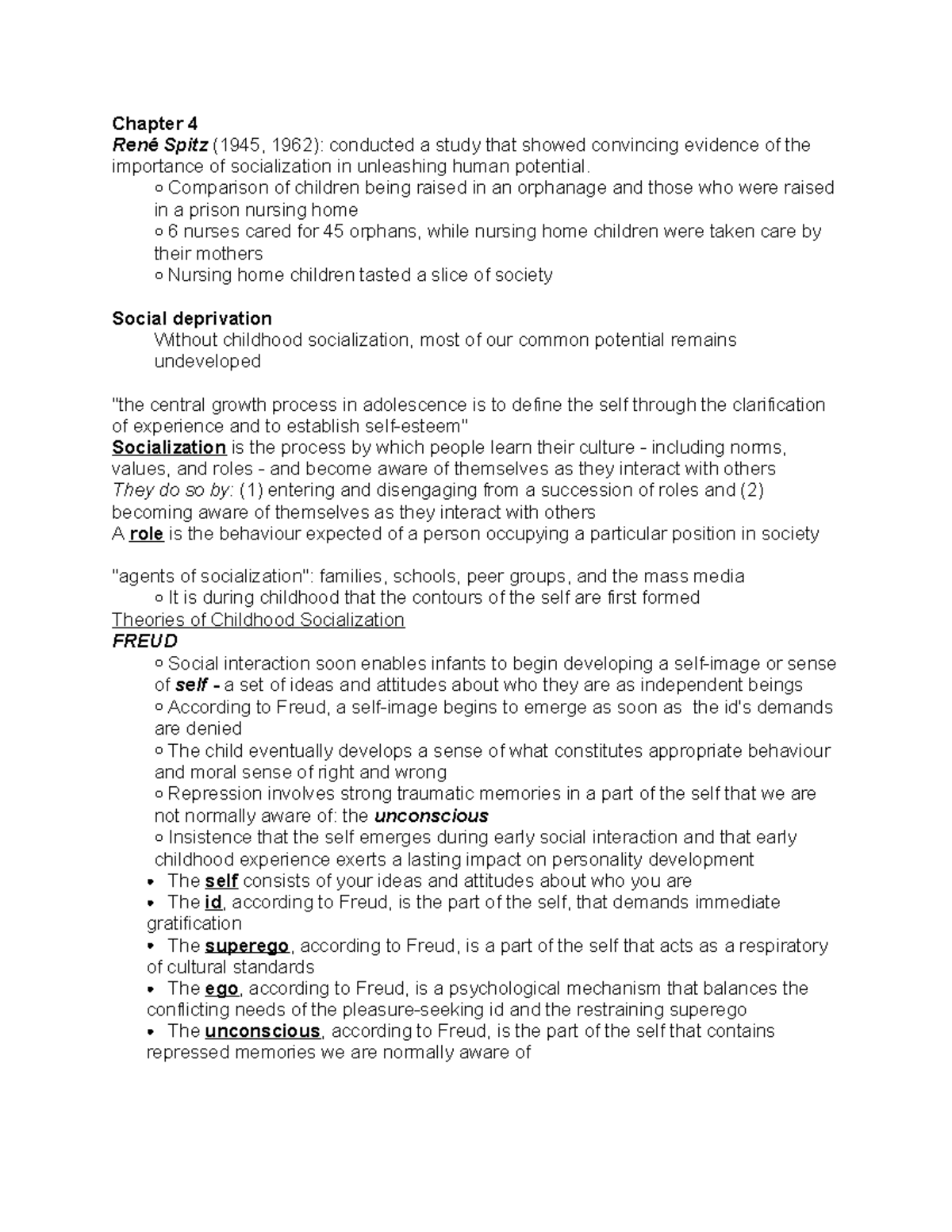 Lecture notes, some chapters - Chapter 4 René Spitz (1945, 1962 ...