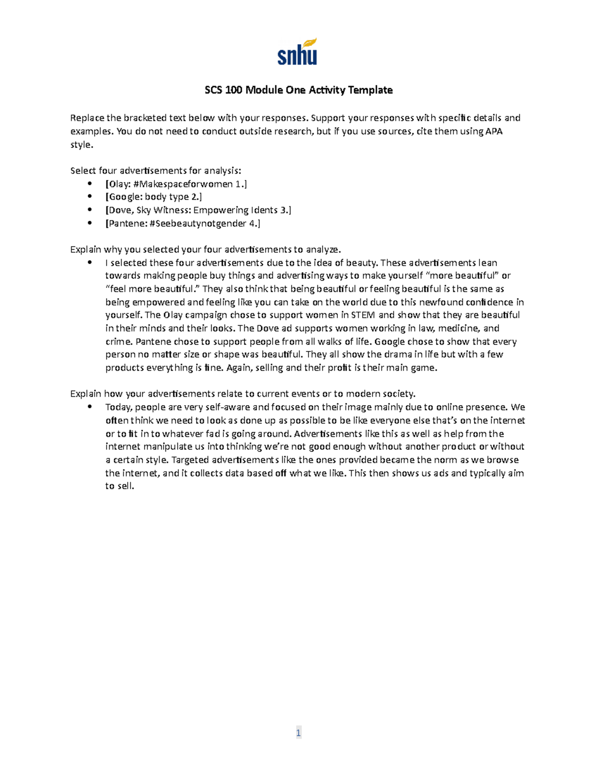 SCS 100 Module One Activity Template - SCS 100 Module One Activity ...