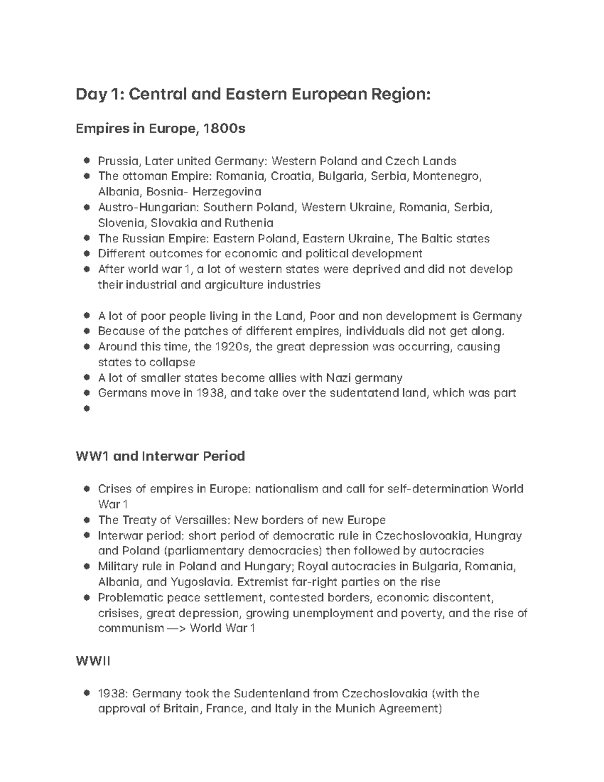 Day 1: Central and Eastern European Region: - D"y 1: Centr"l "nd - Studocu