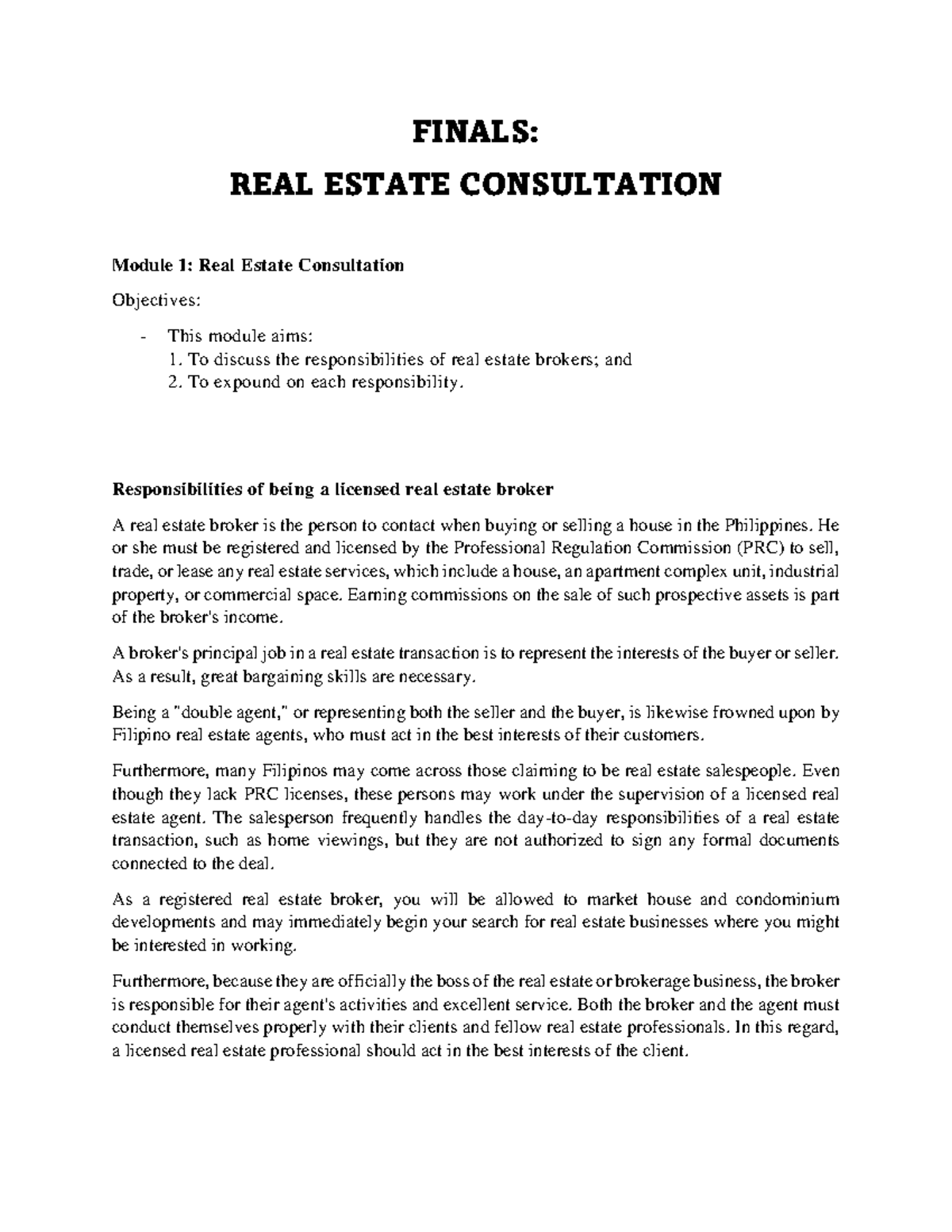 F1 (2)GNDZMFDSZFDGMN - FINALS: REAL ESTATE CONSULTATION Module 1: Real ...