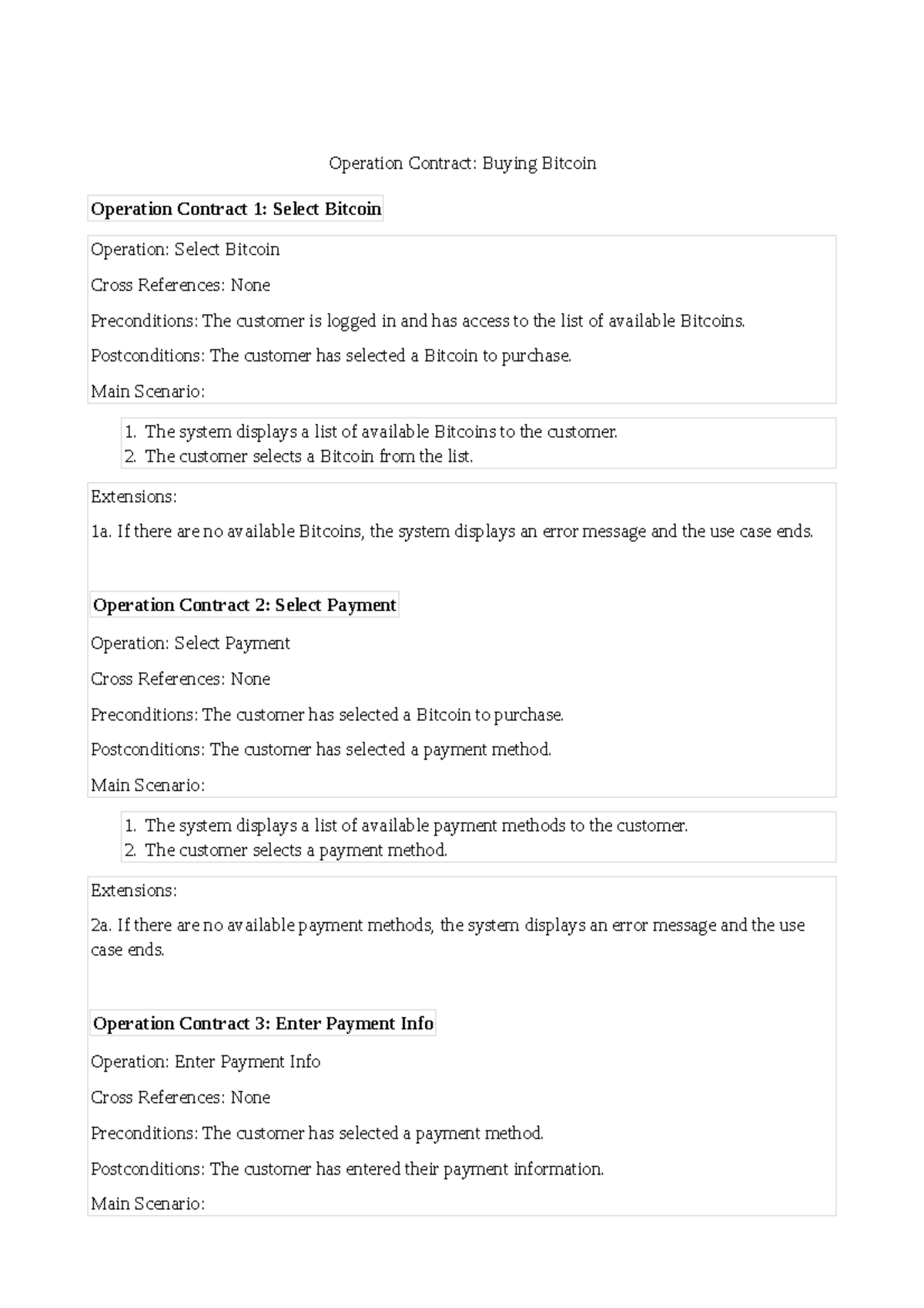 Assignment OOAD - Operation Contract: Buying Bitcoin Operation Contract ...