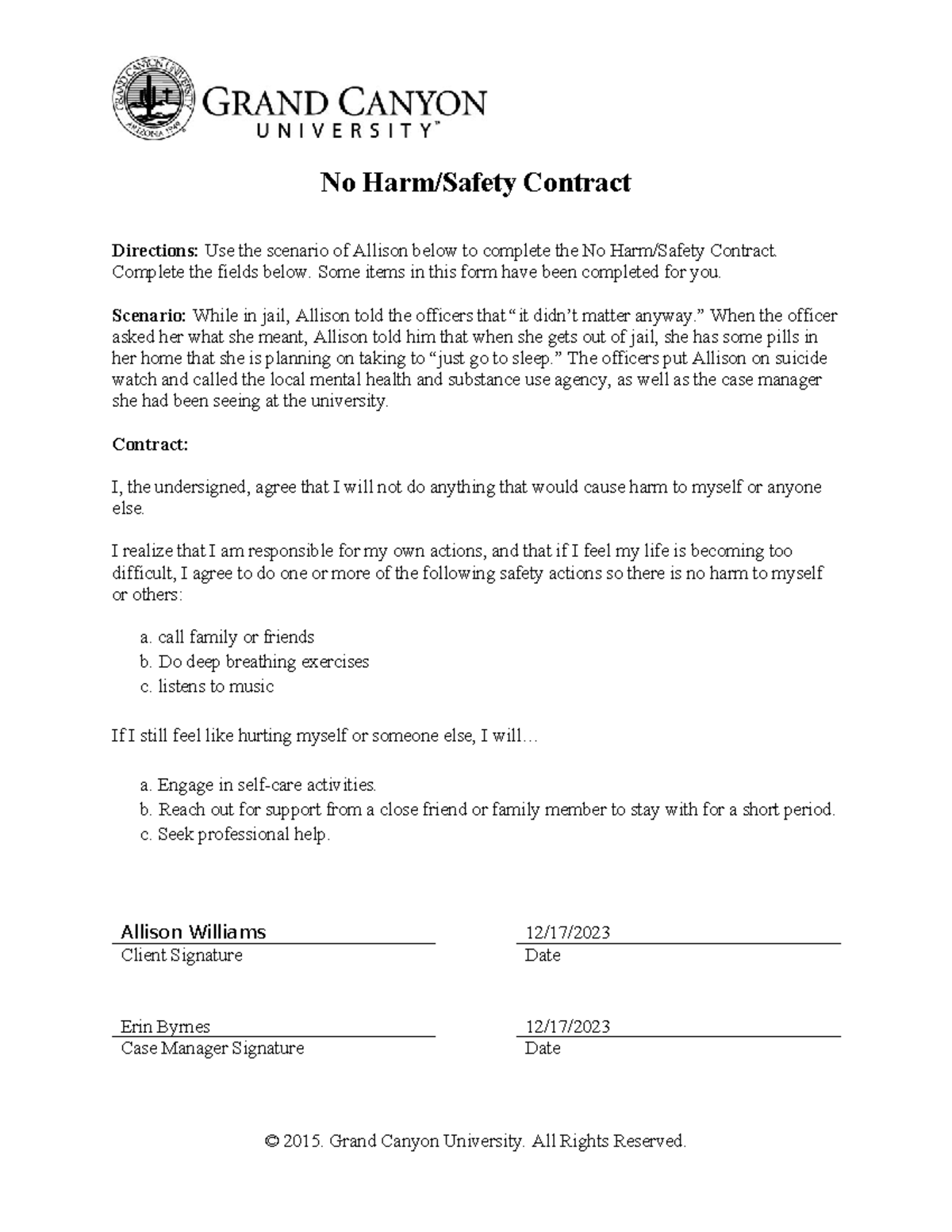 PCN255 - PCN-255 week 4 No harm safety contract - No Harm/Safety ...