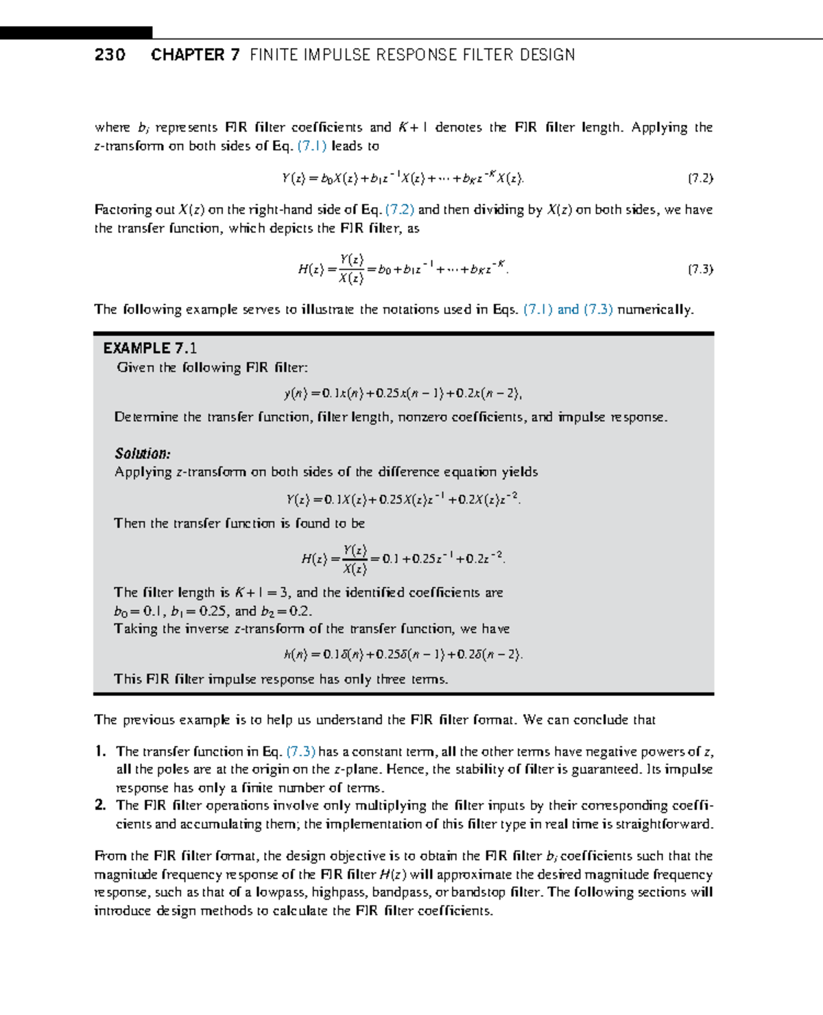 Finite Impulse Response - where bi represents FIR filter coefficients ...