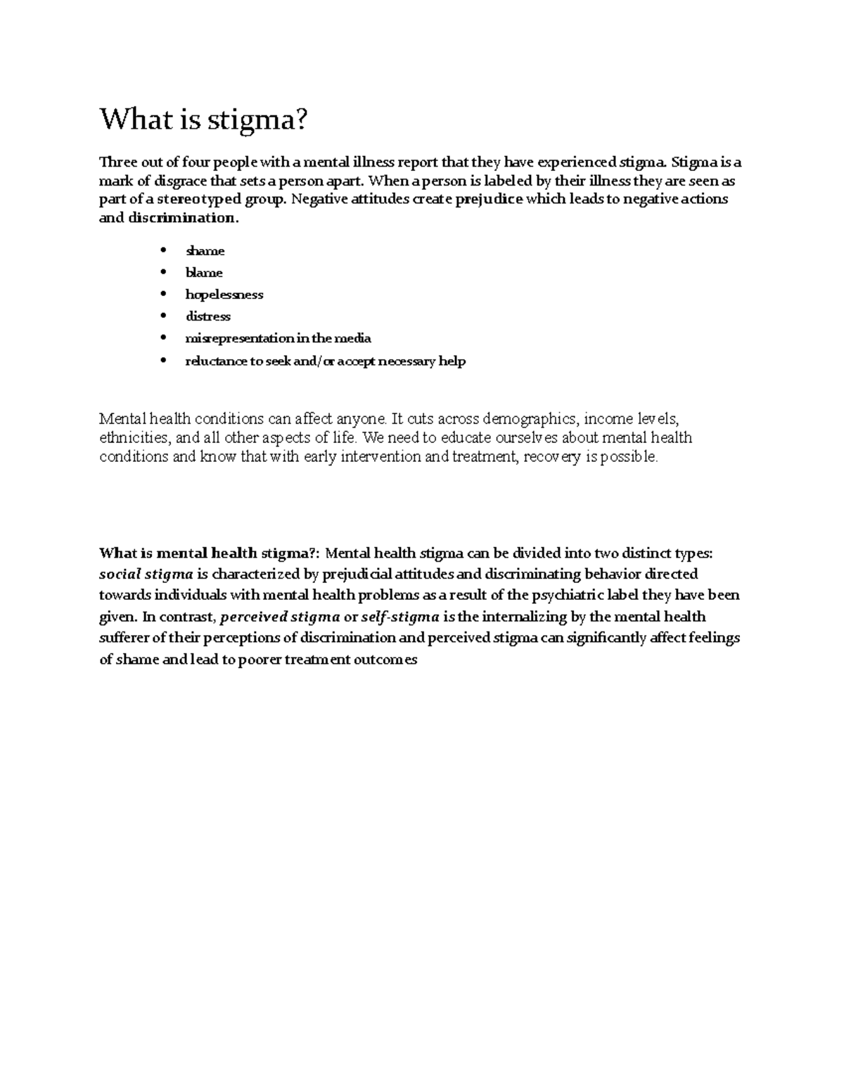 What is stigma - Lecture notes 4 - What is stigma? Three out of four ...