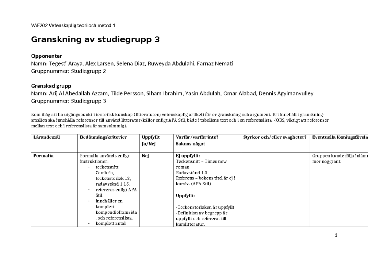 Grupp 2 - granskning av grupp 3 - Granskning av studiegrupp 3 ...