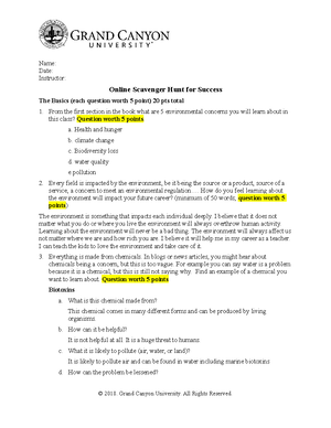 BIO 220 RS Online Scavenger Hunt For Success Resource - Name: Date ...