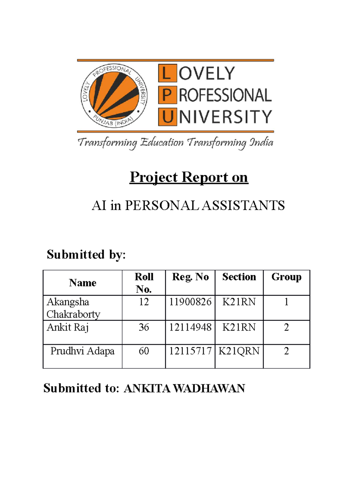 AI pre-report subbmission - Project Report on AI in PERSONAL ASSISTANTS ...