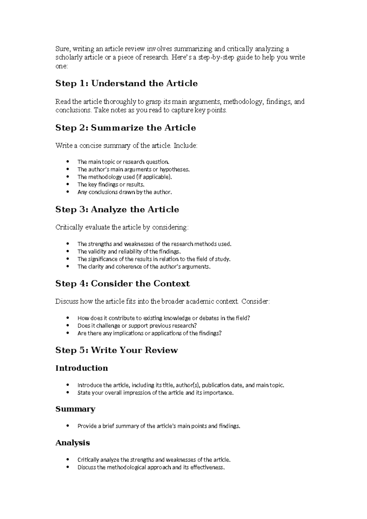 Articel review - Sure, writing an article review involves summarizing ...