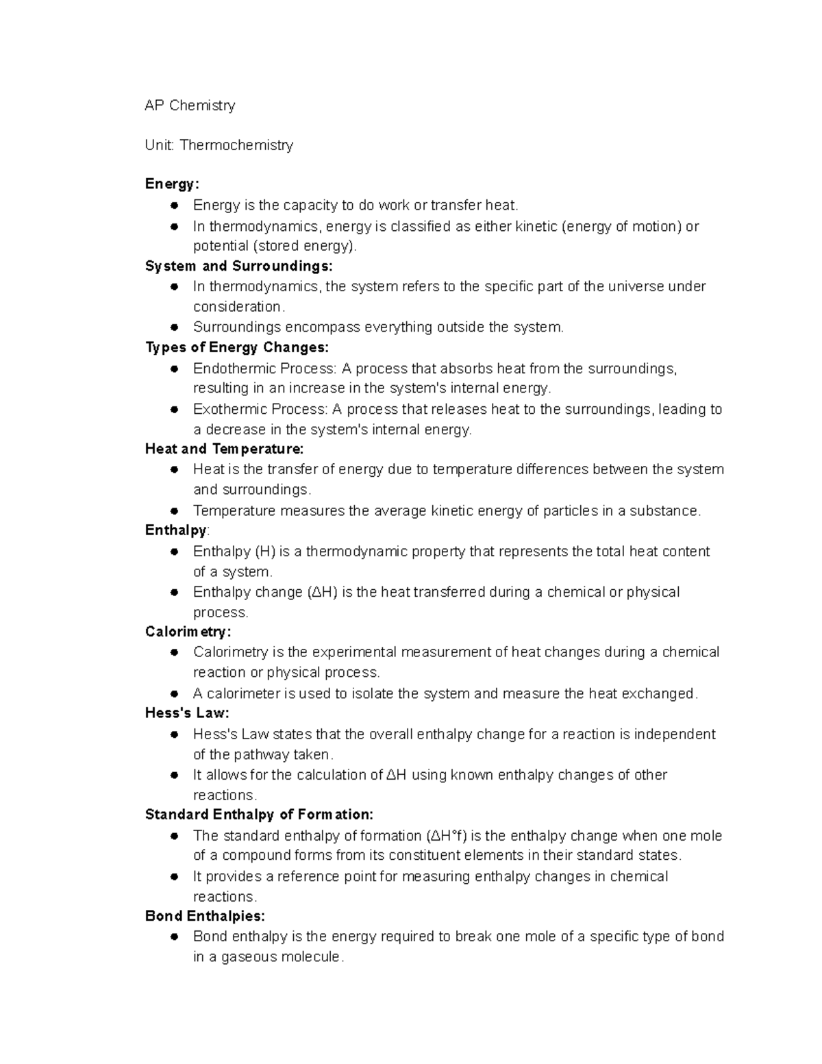 AP Chemistry - Thermochemistry - AP Chemistry Unit: Thermochemistry ...