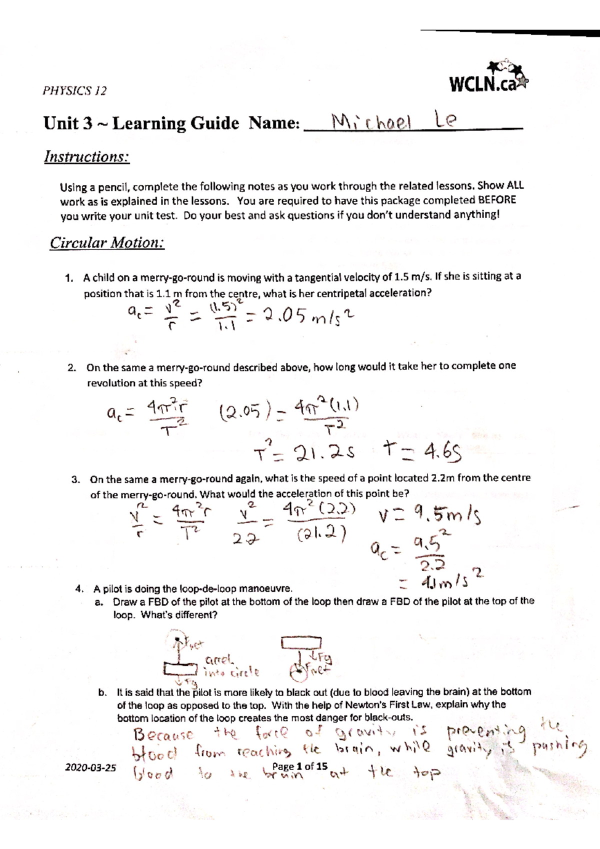 Physics 12 learning guide wlcn unit 3 - Physics off vibration and waves - Studocu