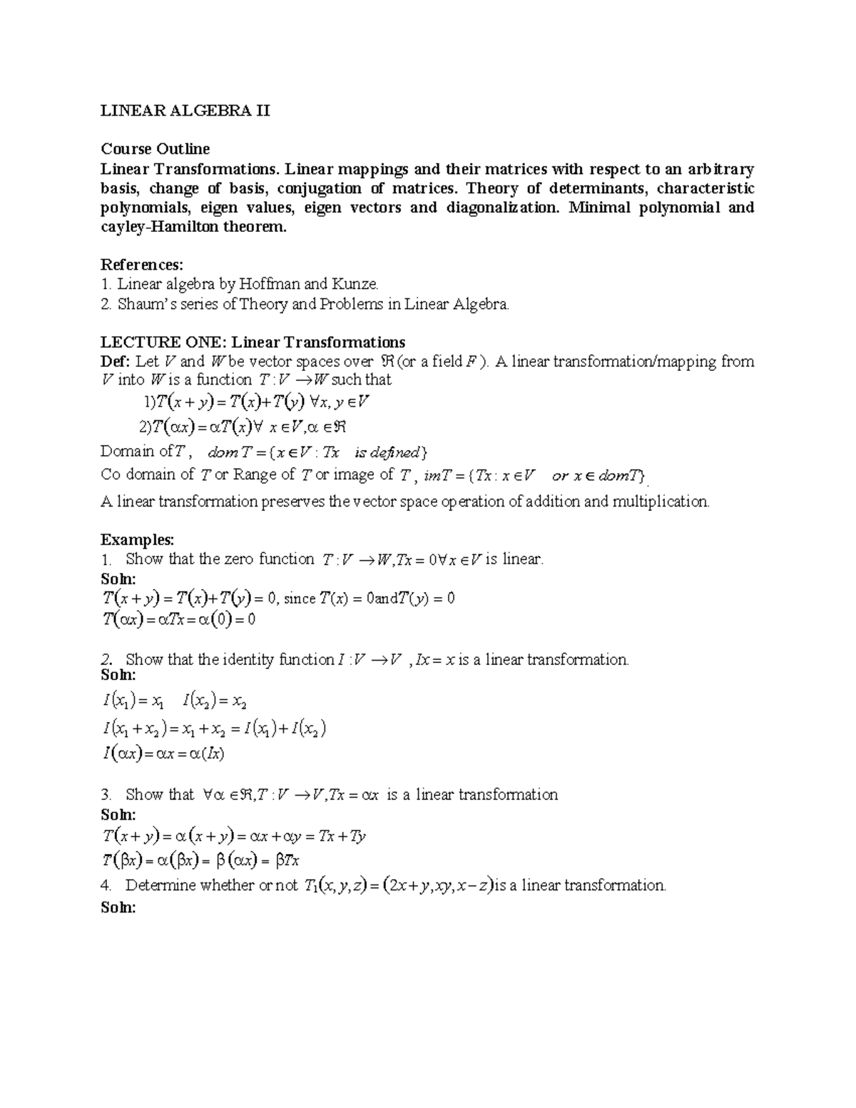 Topic 1-Linear Transformations -1 (copy) - - Studocu