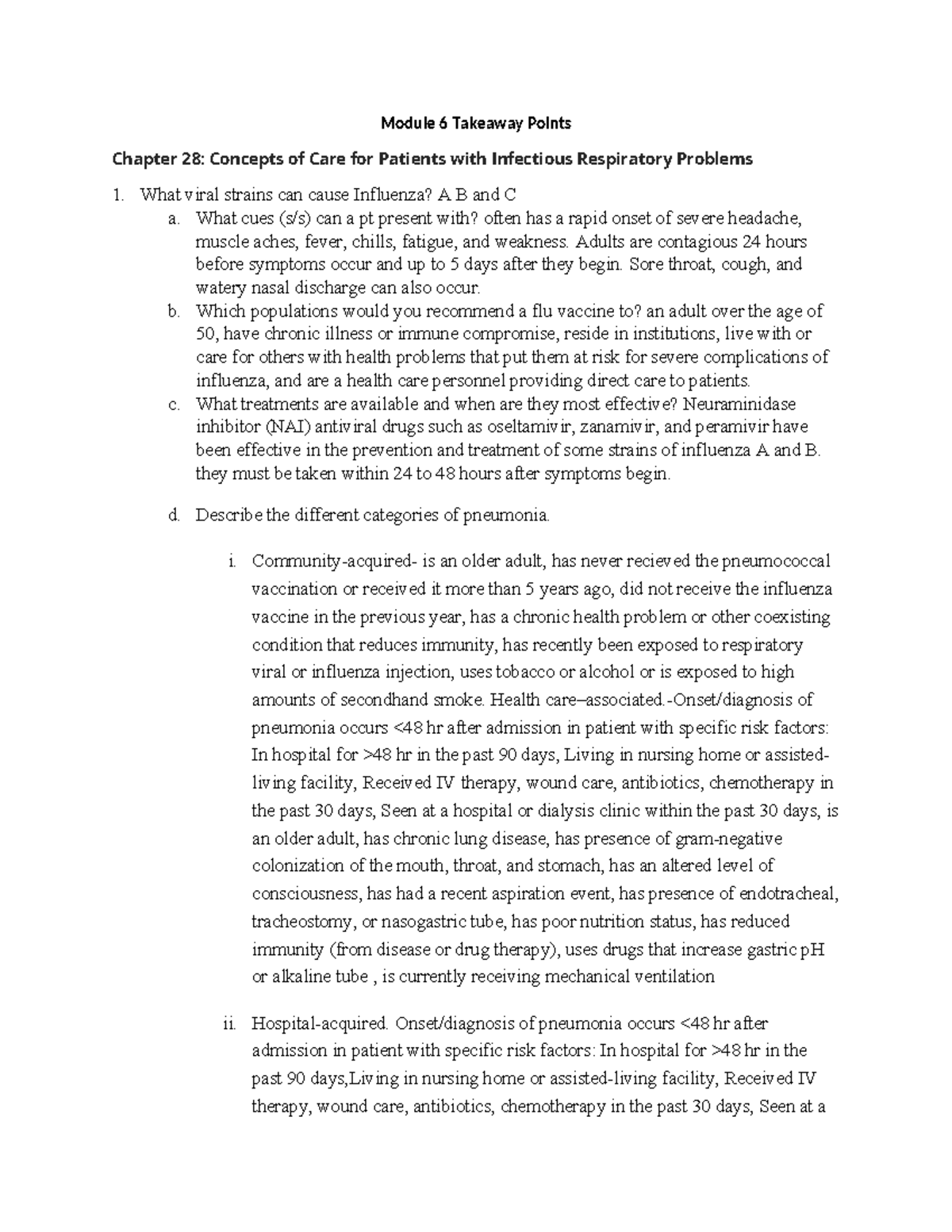 MDC 3 Module 6 Takeaway Points - Module 6 Takeaway Points Chapter 28: Concepts of Care for ...