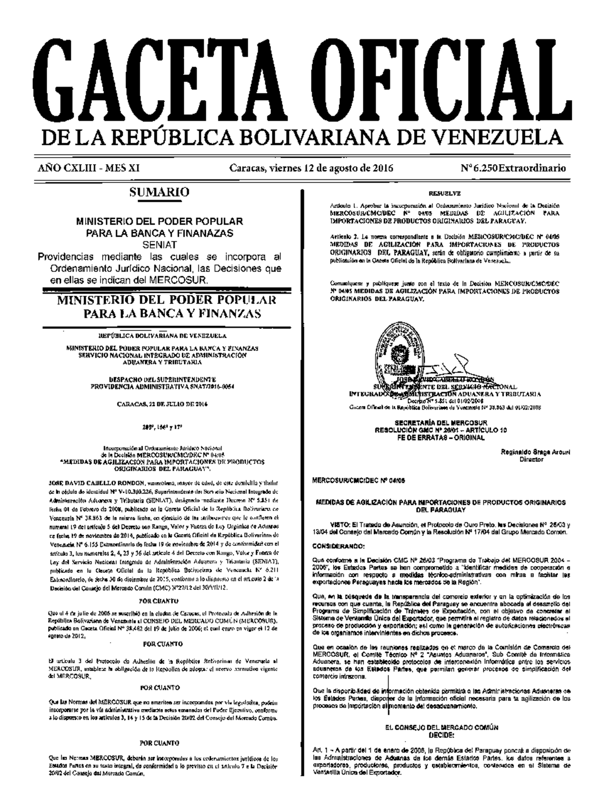 Valoración Aduanera Gaceta Nº 6.250 Extraordinario DEL 12 DE Agosto DE ...