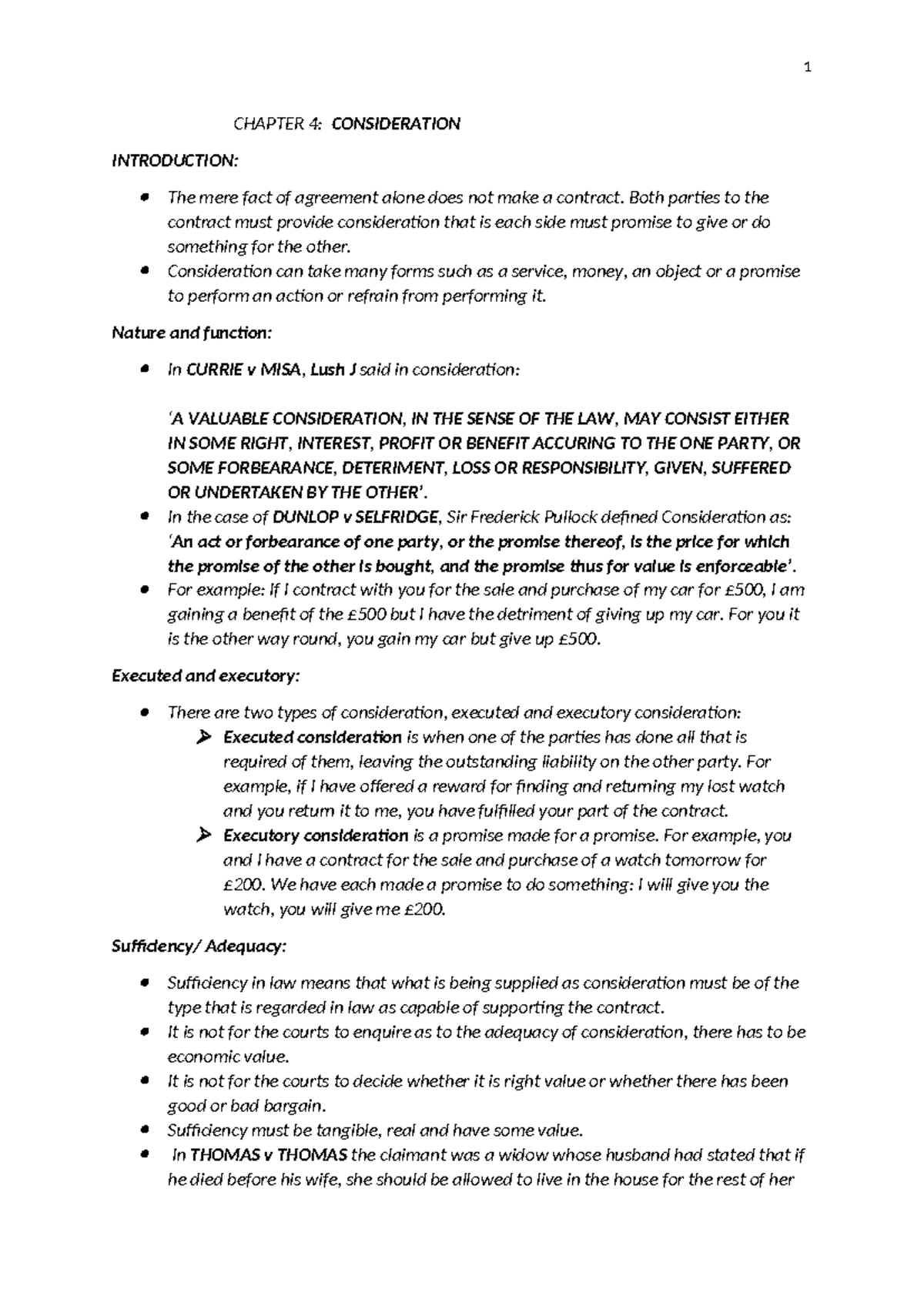 Chapter 4 Consideration - CHAPTER 4: CONSIDERATION INTRODUCTION: The mere fact of agreement ...