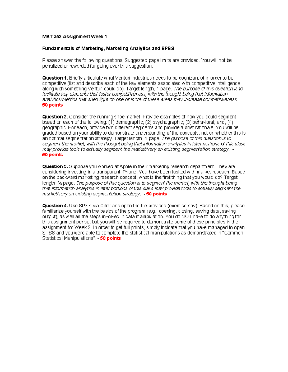 MKT 352 Assignment Week 1 - MKT 352 Assignment Week 1 Fundamentals of Marketing, Marketing ...