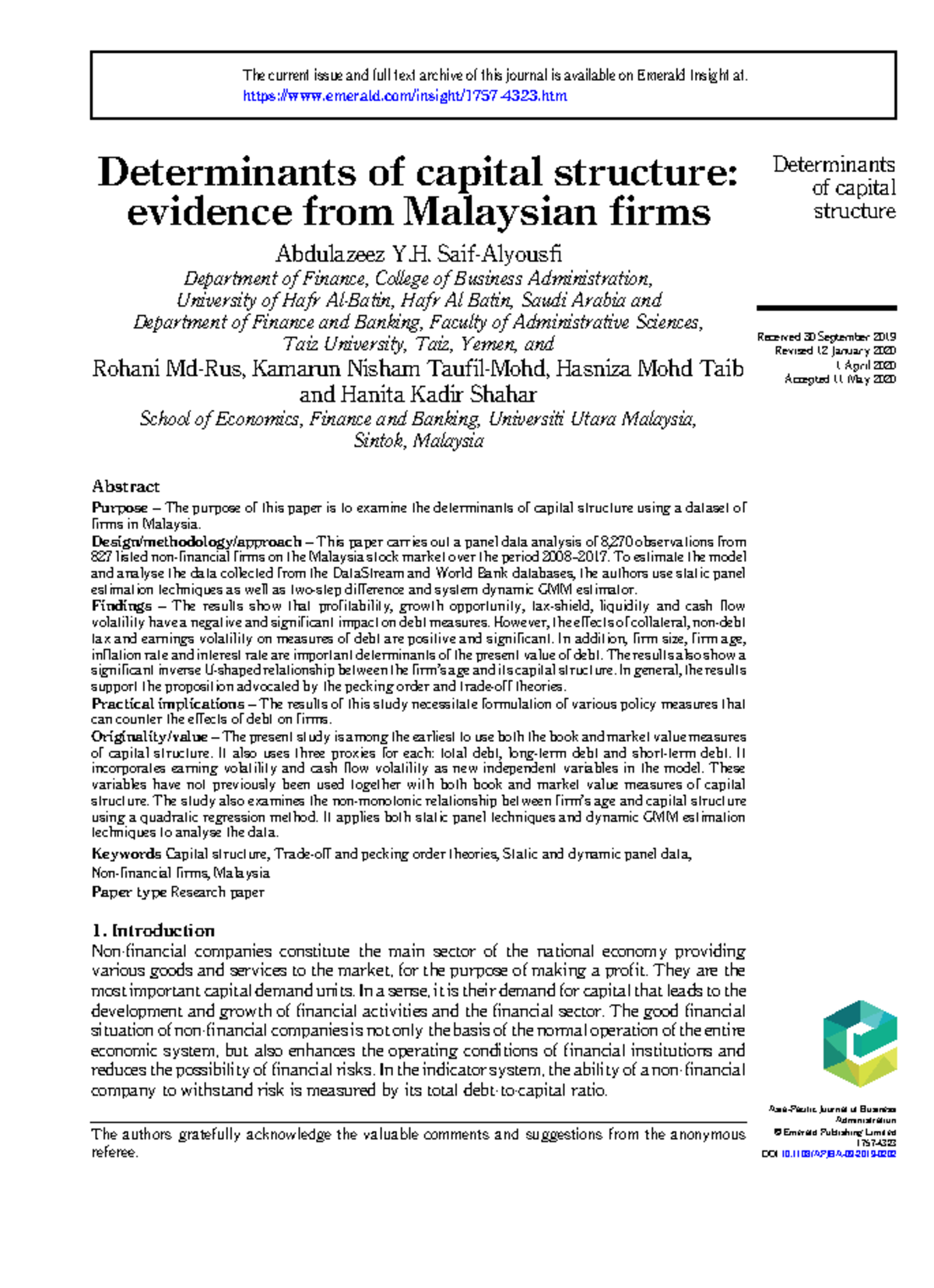 Paper-3 CTV - Đề bài paper TCDN - Determinants of capital structure ...