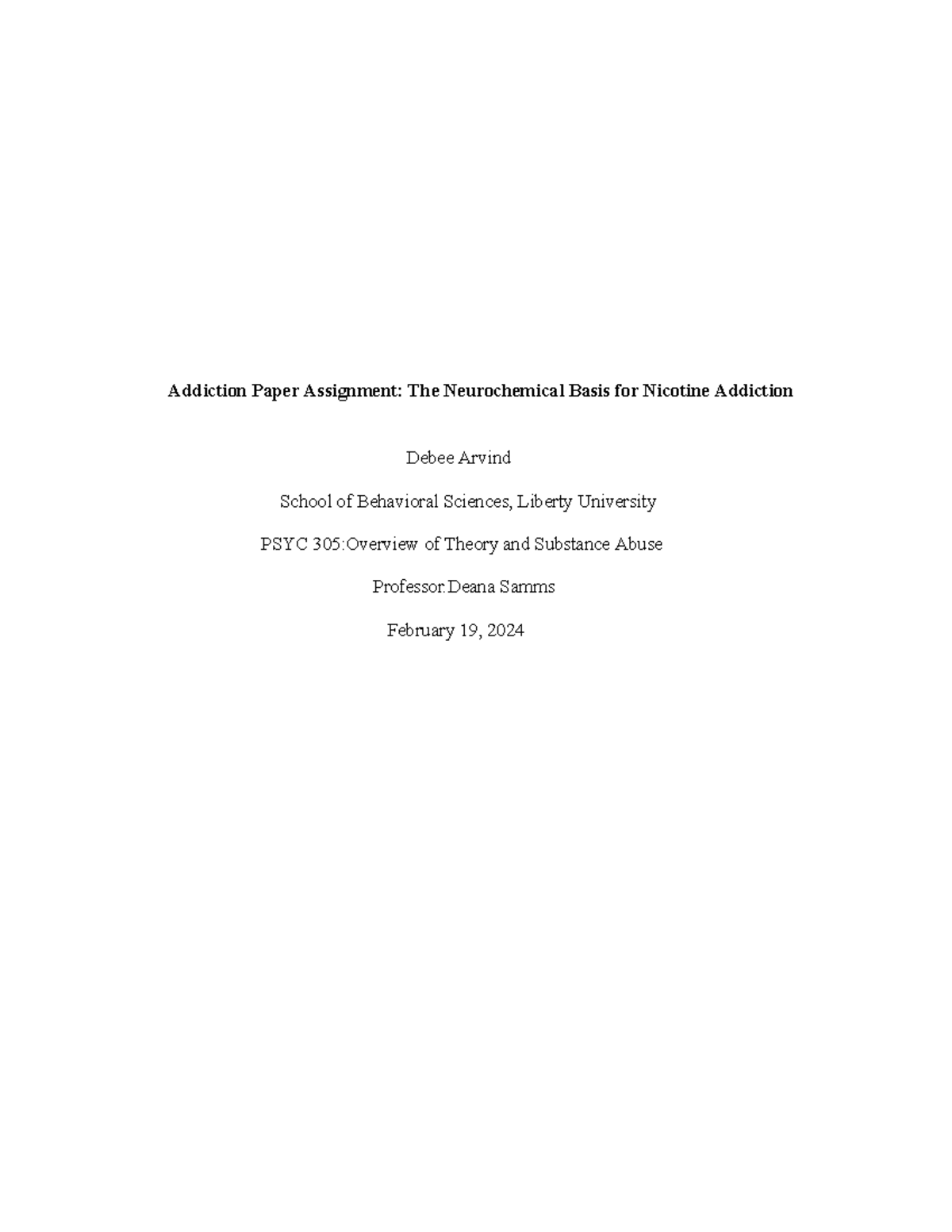 Addiction Paper Assignment The Neurochemical Basis for Nicotine ...