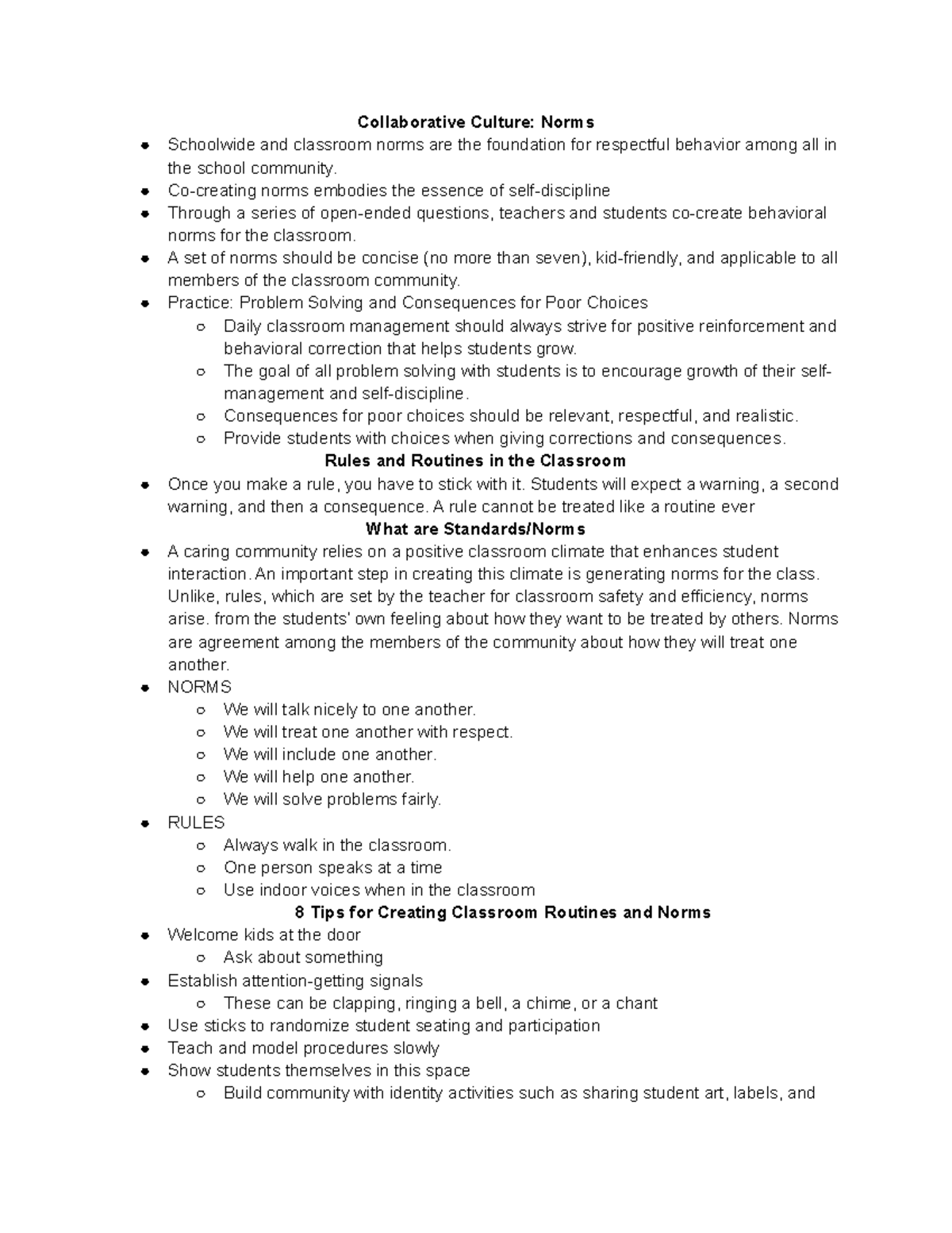 D095 Module 2 - notes on readings - Collaborative Culture: Norms ...
