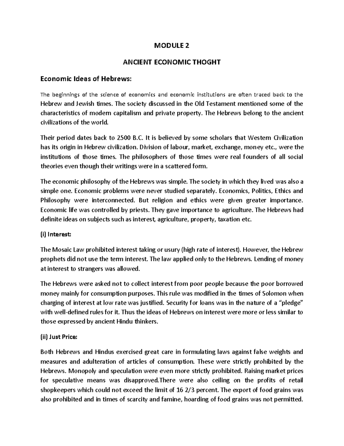 Module 2 Ancient Economic Thought - MODULE 2 ANCIENT ECONOMIC THOGHT ...