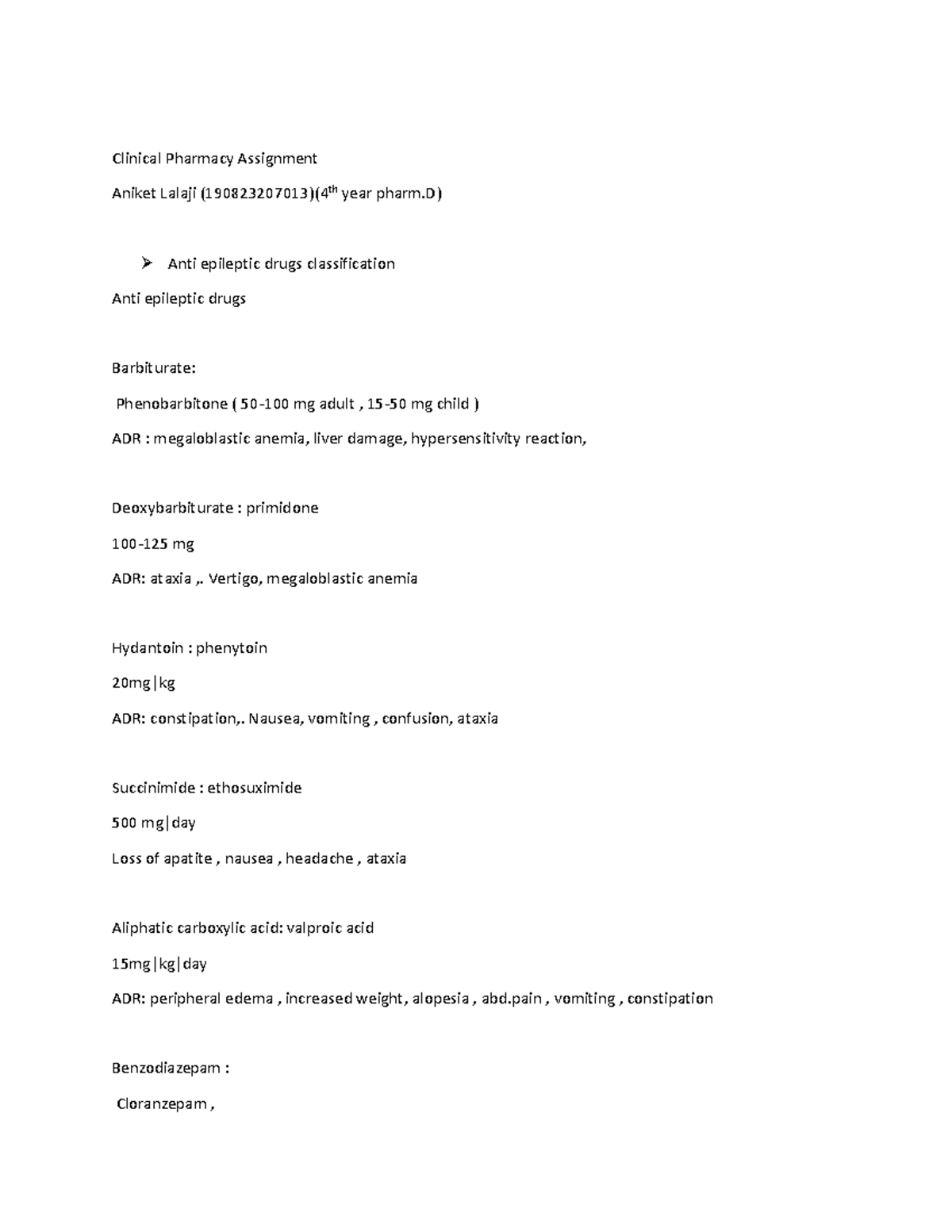 Assignment , aniket lalaji ( 190823207013) - Clinical Pharmacy ...