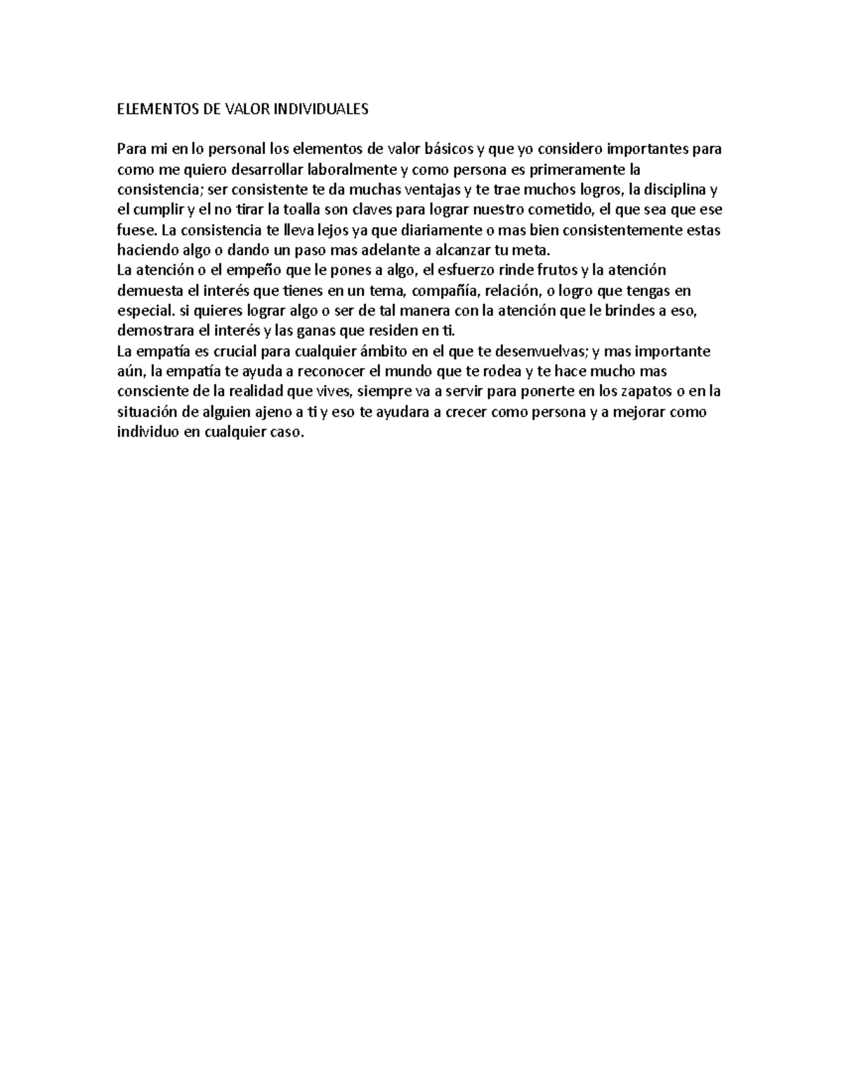 Reflexion identidad - ELEMENTOS DE VALOR INDIVIDUALES Para mi en lo ...