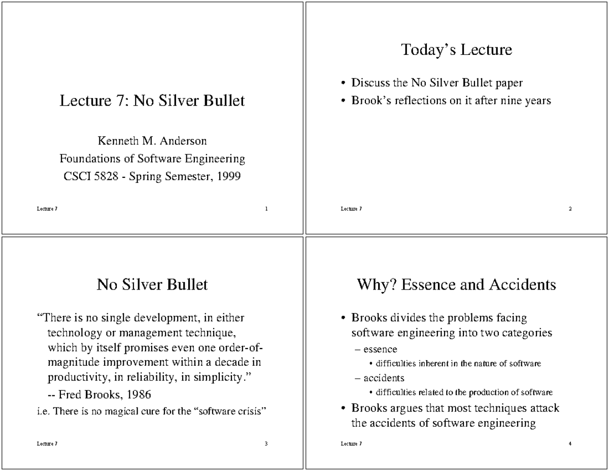 Lecture 07 - no silver bullet - Lecture Discuss the No Silver Bullet ...