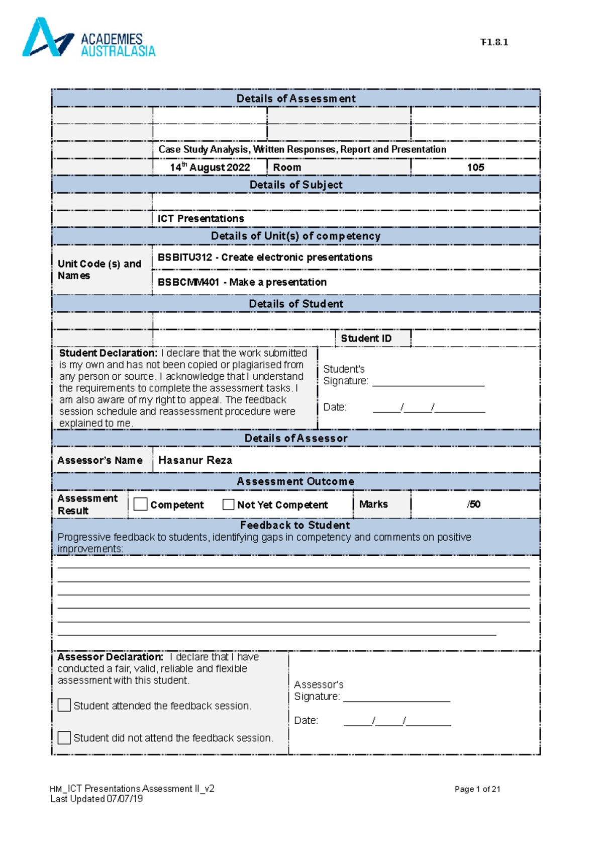 ICT-Presentations 1708 4000w - Details of Assessment Term and Year Term ...
