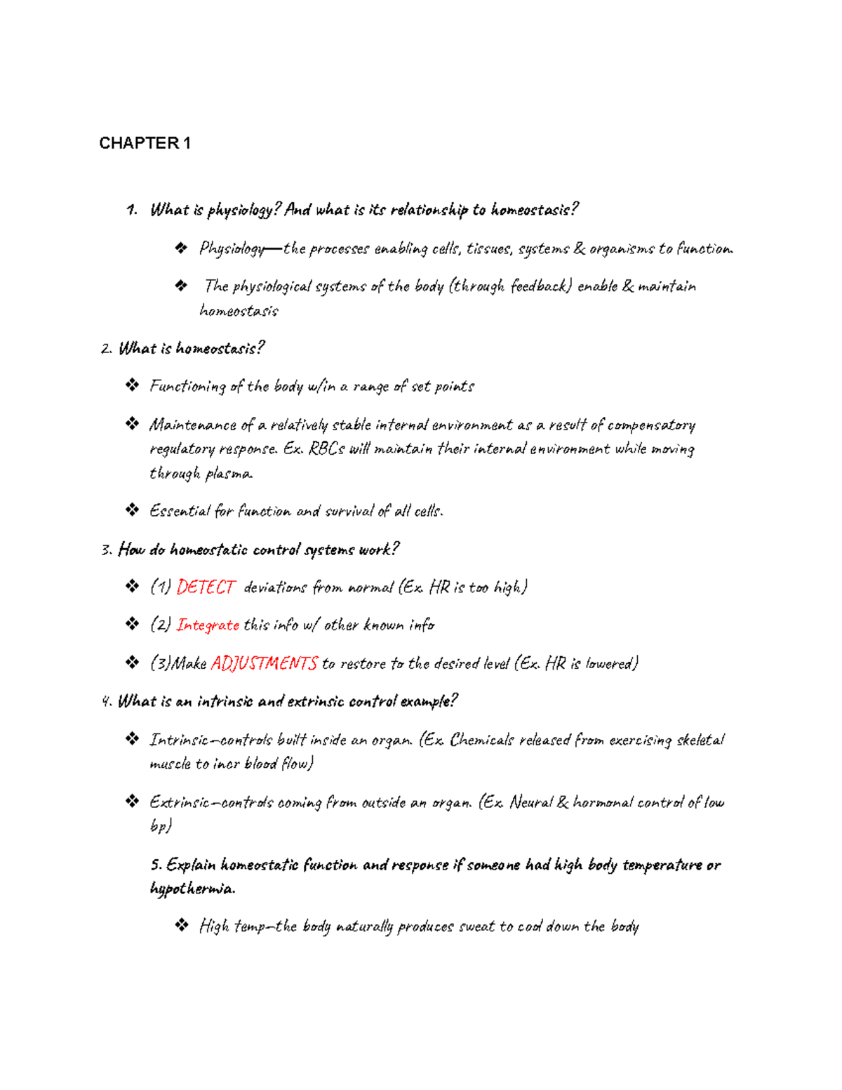 Test Review Guide- Bio 270 - CHAPTER 1 1. What is physiology? And what ...