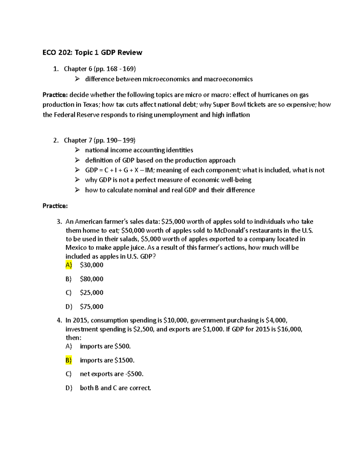 Topic 1 GDP - ECO 202: Topic 1 GDP Review Chapter 6 (pp. 168 - 169 ...