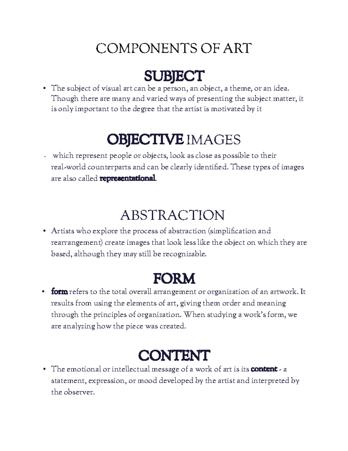 Constraints ON Definitions OF ART - COMPONENTS OF ART SUBJECT The ...