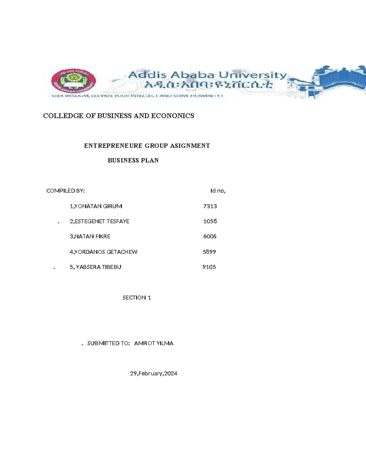 Addis FOOD Delivery B.PLAN (1) - COLLEDGE OF BUSINESS AND ECONONICS ...