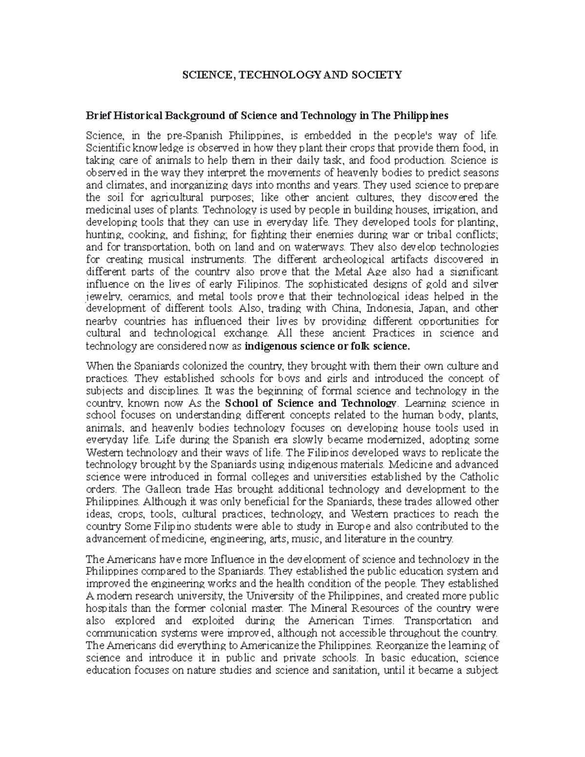 Module-2 STS SUMMARY - SCIENCE, TECHNOLOGY AND SOCIETY Brief Historical ...