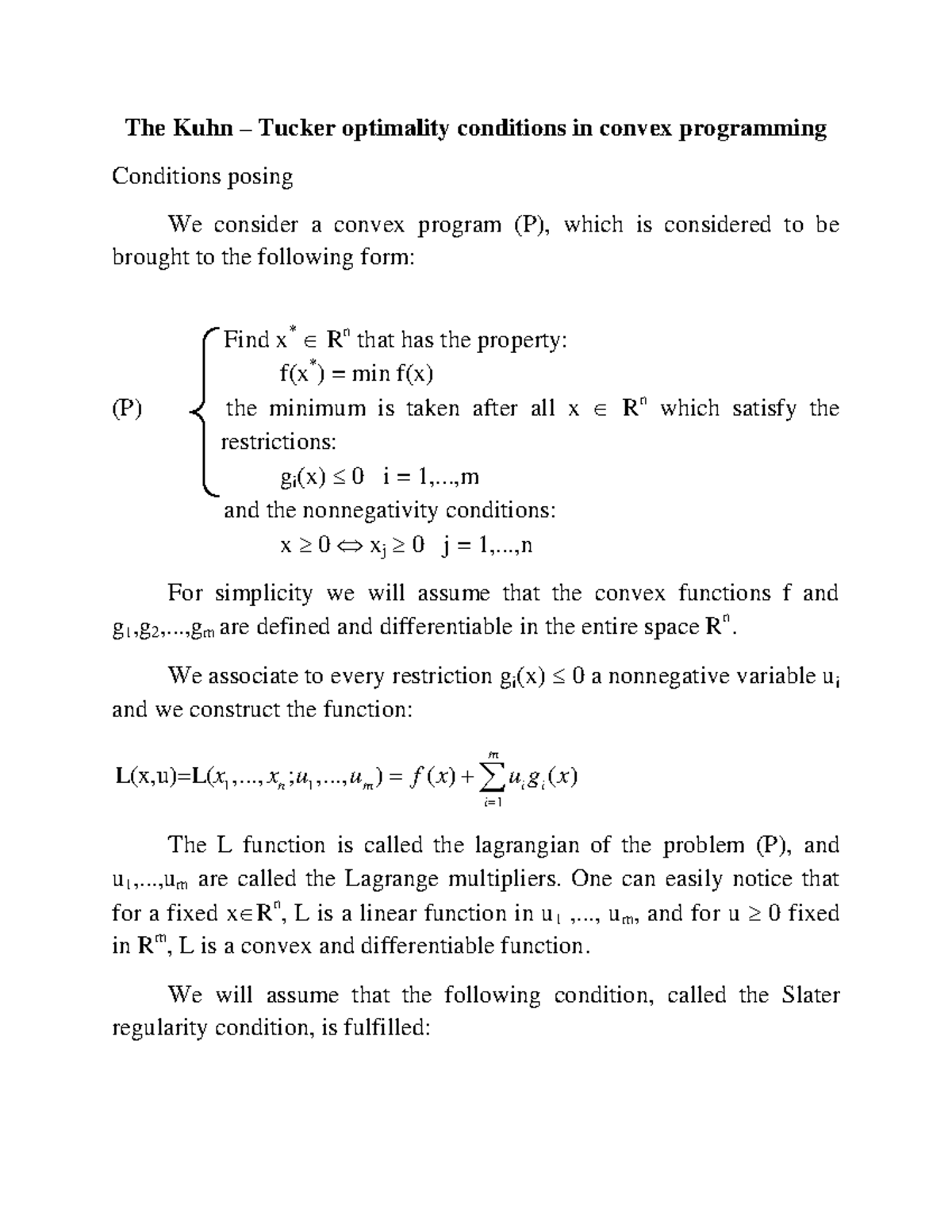 4.K-T Conditions - aaaaaaaaaa - The Kuhn – Tucker optimality conditions in convex programming ...