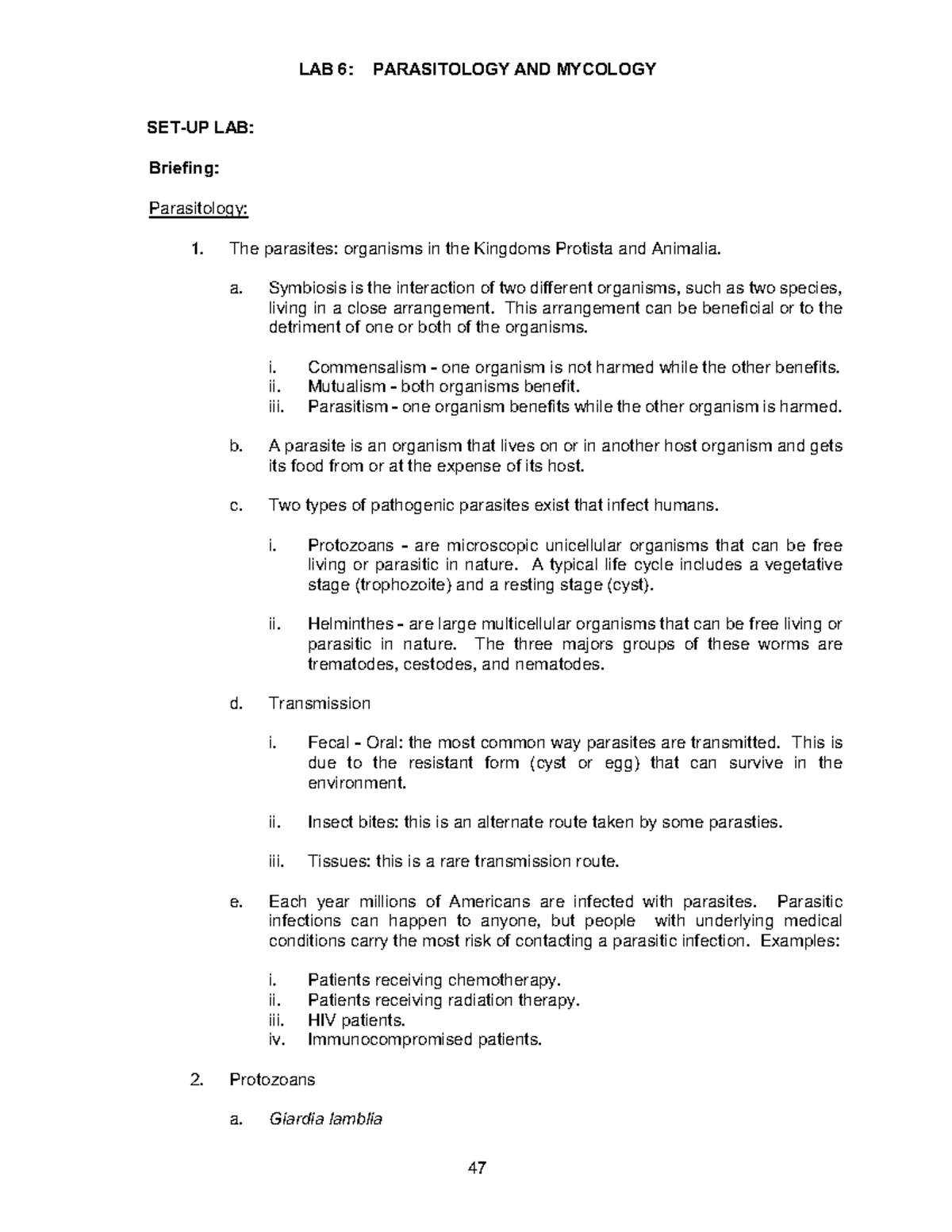 Lab 6 Parasite & Mycology - LAB 6 : PARASITOLOGY AND MYCOLOGY SET-UP ...