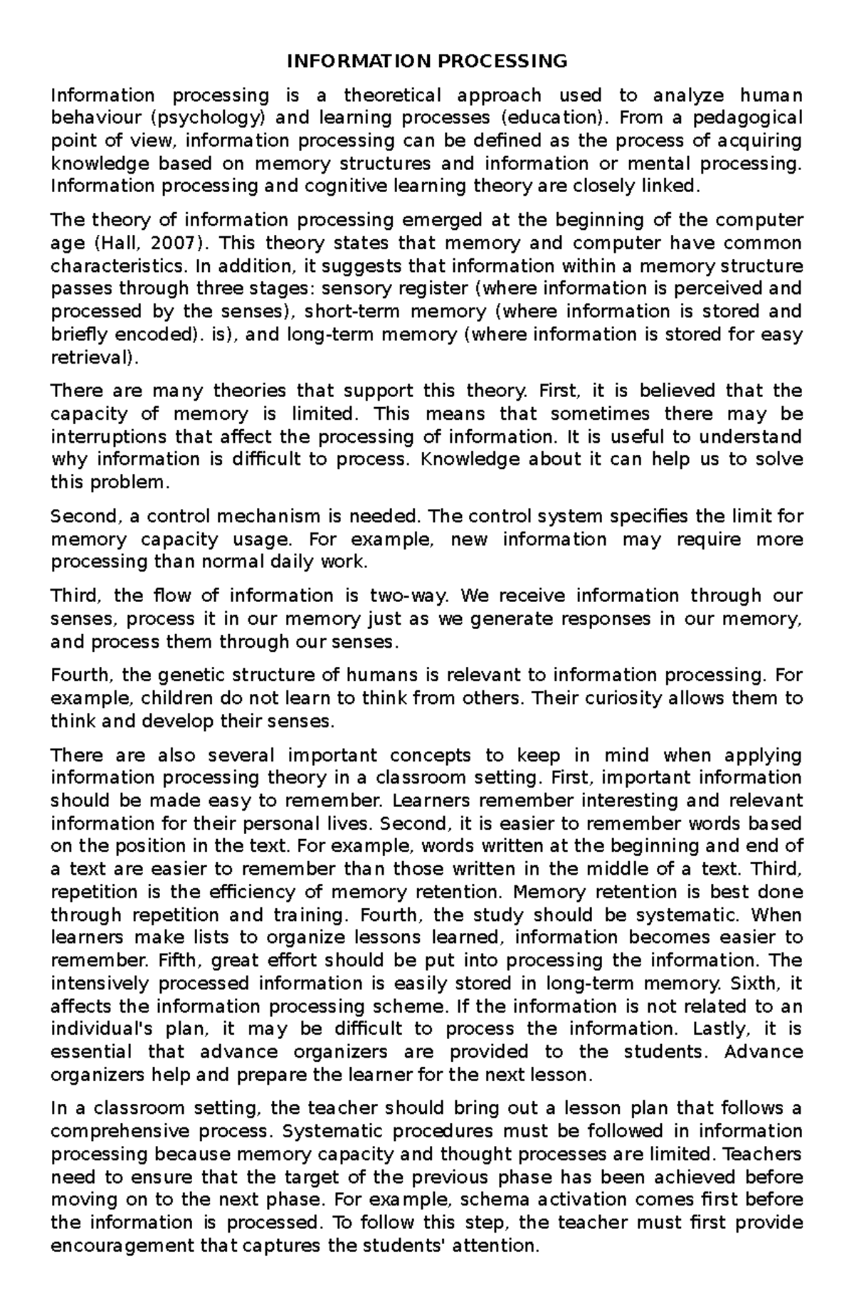 Information Processing - INFORMATION PROCESSING Information processing ...