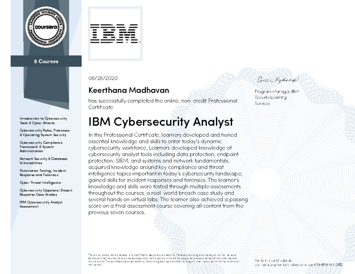 IBM Cybersecurity Analyst Certificate Completion - 8 Courses ...