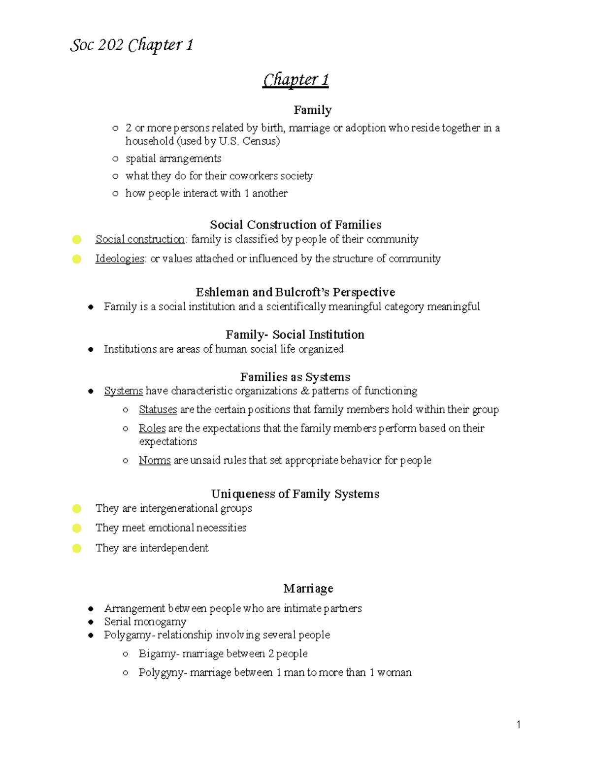 Soc 202 Chp. 1 - Lecture notes 1 - Soc 202 Chapter 1 Chapter 1 Family 2 ...