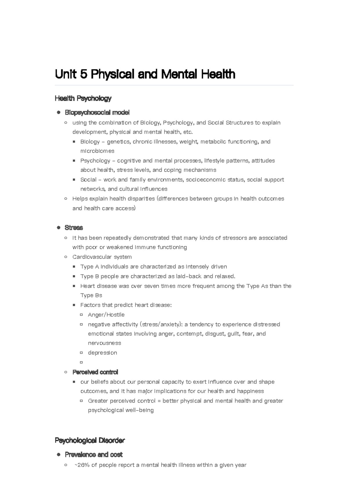 Unit 5 Physical and Mental Health - Unit 5 Physical and Mental Health ...