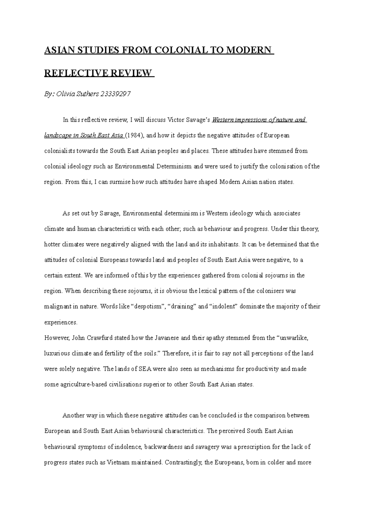 Asian Studies FROM Colonial TO Modern Reflective Review - ASIAN STUDIES ...