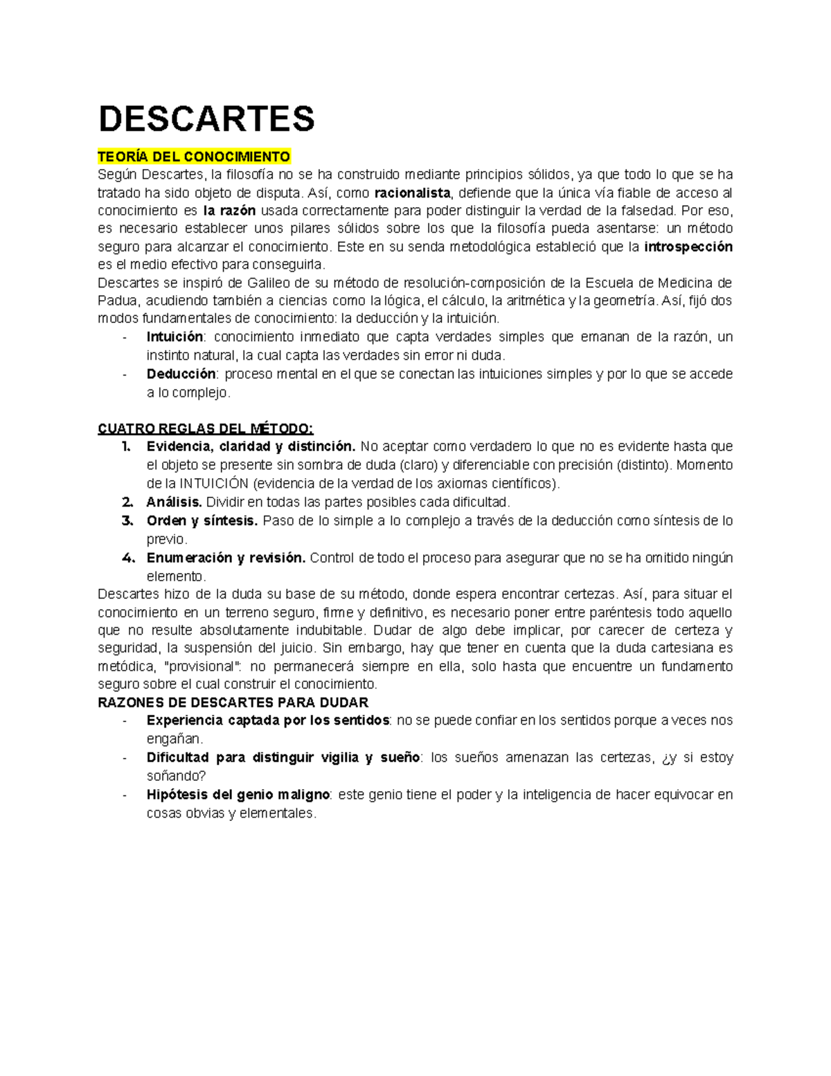 Apuntes Filosofía 2º BACH / EVAU: Descartes - DESCARTES TEORÍA DEL ...