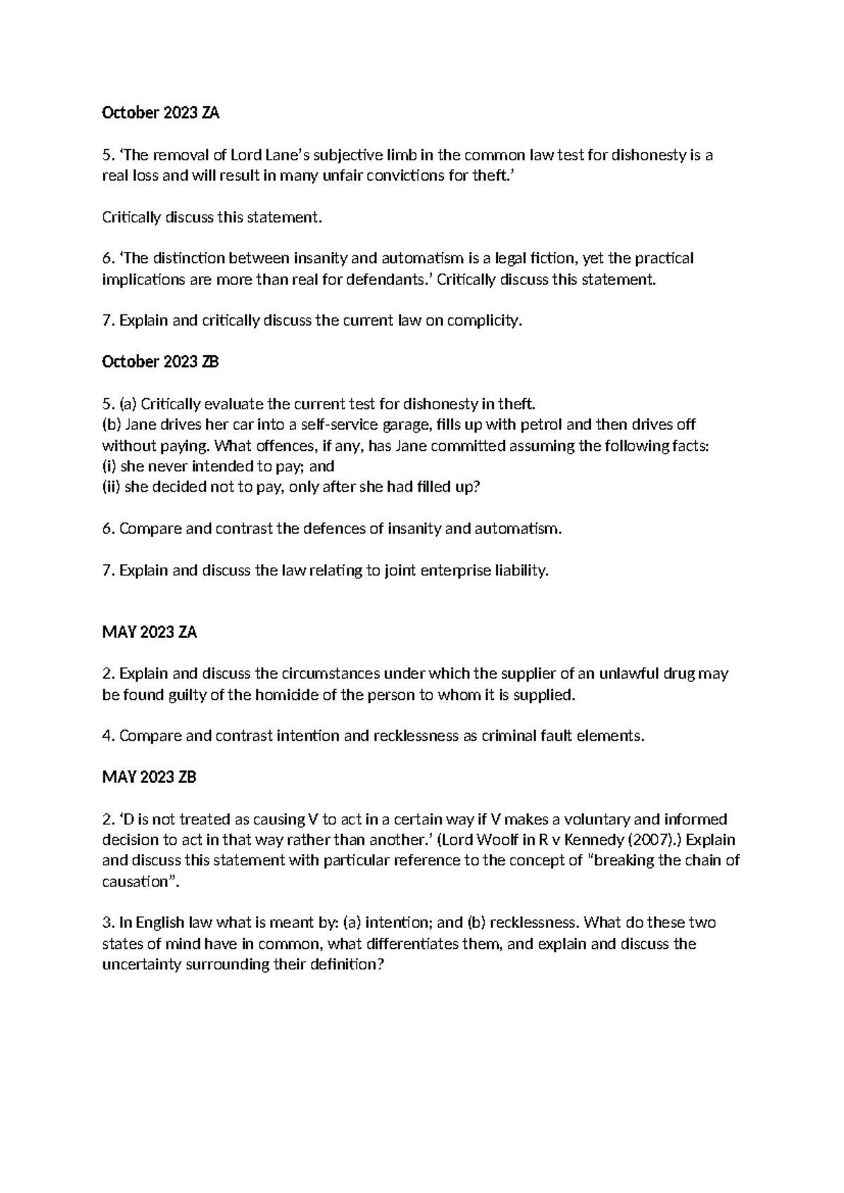 Past Paper Essays - October 2023 ZA 5. ‘The removal of Lord Lane’s ...
