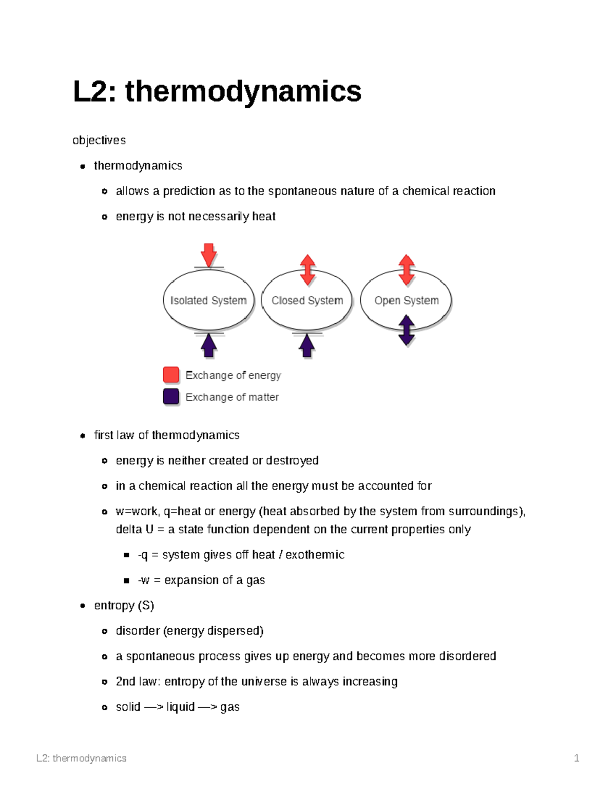 L2 thermodynamics - thermo laws, entropy, enthalpy - L2: thermodynamics ...